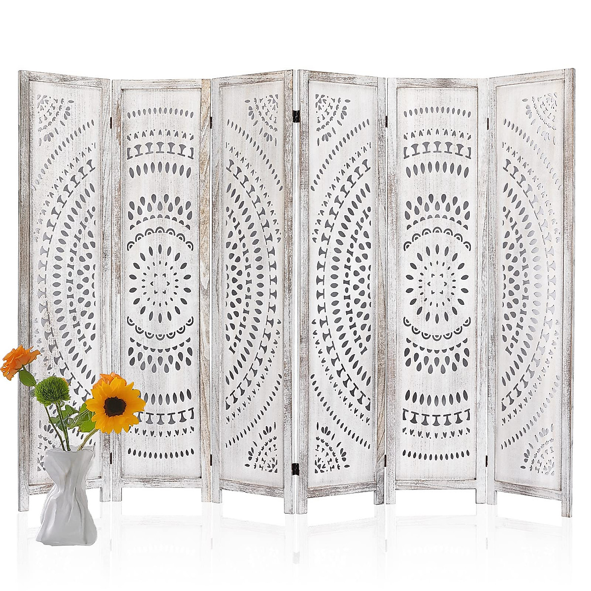 Salfanre 6 Panel Room Divider, Room Divider Screen, Room Divider Panel, Folding Screen Room Divider, 5.6 Ft, White