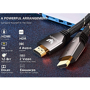 ARISEN 8K HDMI 2.1 Cable 8ft & 2ft Bundle