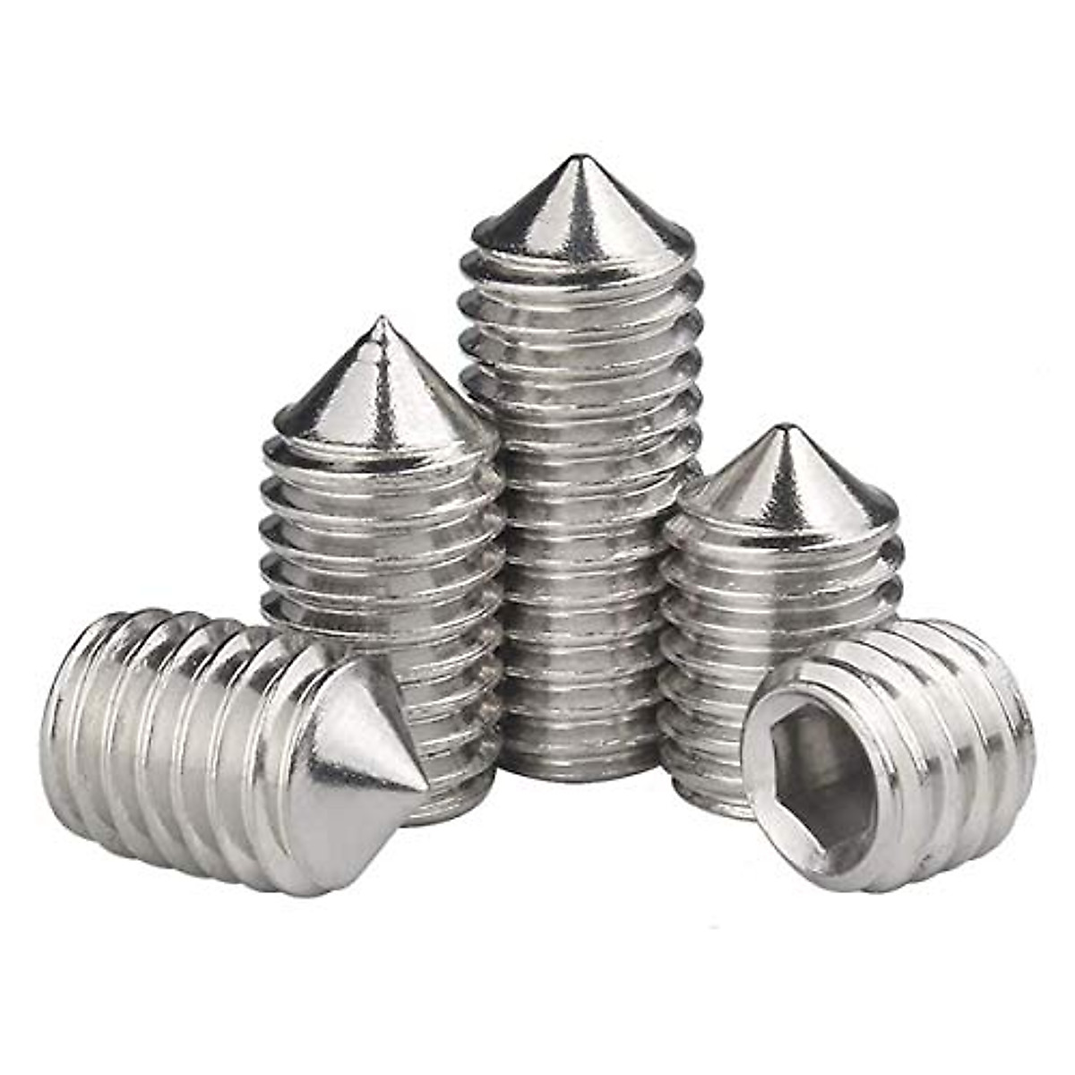 L-A 0.8mm Pitch M5x12mm 304 Stainless Steel Cone Point Hexagon Socket Grub Screws （100Pcs)