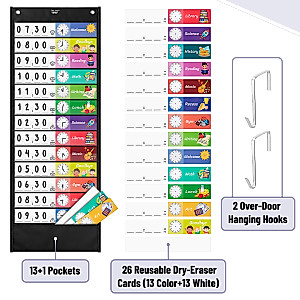 Mr. Pen- Daily Schedule Pocket Charts, 13+1 Pocket, 26 Double Sided Reusable Cards(13 Colored+13 Blanked), 12.8”x35” Pocket Chart for Classroom, Classroom Pocket Chart, Classroom Schedule Pocket Chart