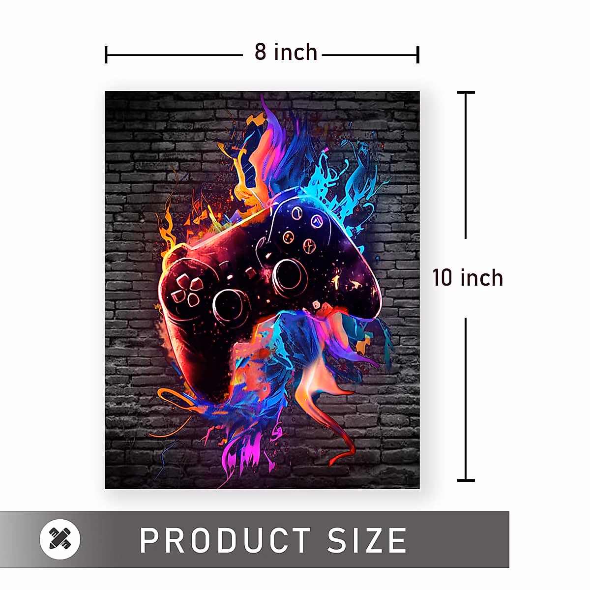 Gamepad Abstract Wall Art,Graffiti Game Controller Poster,Canvas Printsfor Boy Bedroom Decor,8x10 inches Unframed Set of 4.