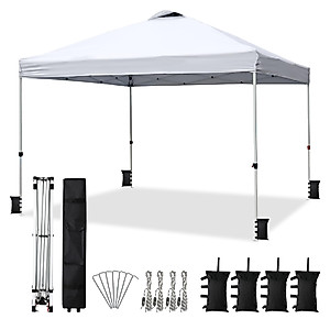 VINGLI 10x10 Pop Up Canopy Tent with Carry Bag and Sandbags, Outdoor Gazebo Canopy Tent 10x10 Party Tent Commercial Canopy (White)