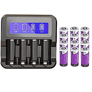123A Battery for Arlo,12 Pack Batteries and LCD Display Charger with Arlo Wireless Cameras Certified Works with Arlo VMS3130 VMC3030 VMK3200 VMS3330 3430 3530 Cameras and More