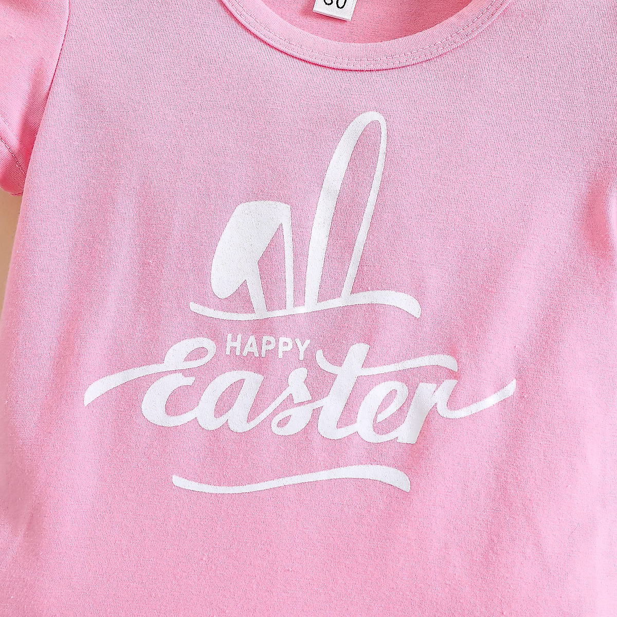 Toddler Baby Girl Easter Outfit Ruffle Short Sleeve T-Shirt Top Bunny Print Suspender Skirt 2Pcs Clothes Set (Pink, 3-4T)