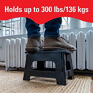 Kikkerland Rhino Foldable Step Stool – Holds Adults up to 300 Lbs, Best for Kitchen & Bathroom – Collapsible, Portable, Lightweight Stepping Stool with Sturdy, Non-Slip Design – Red, 8”