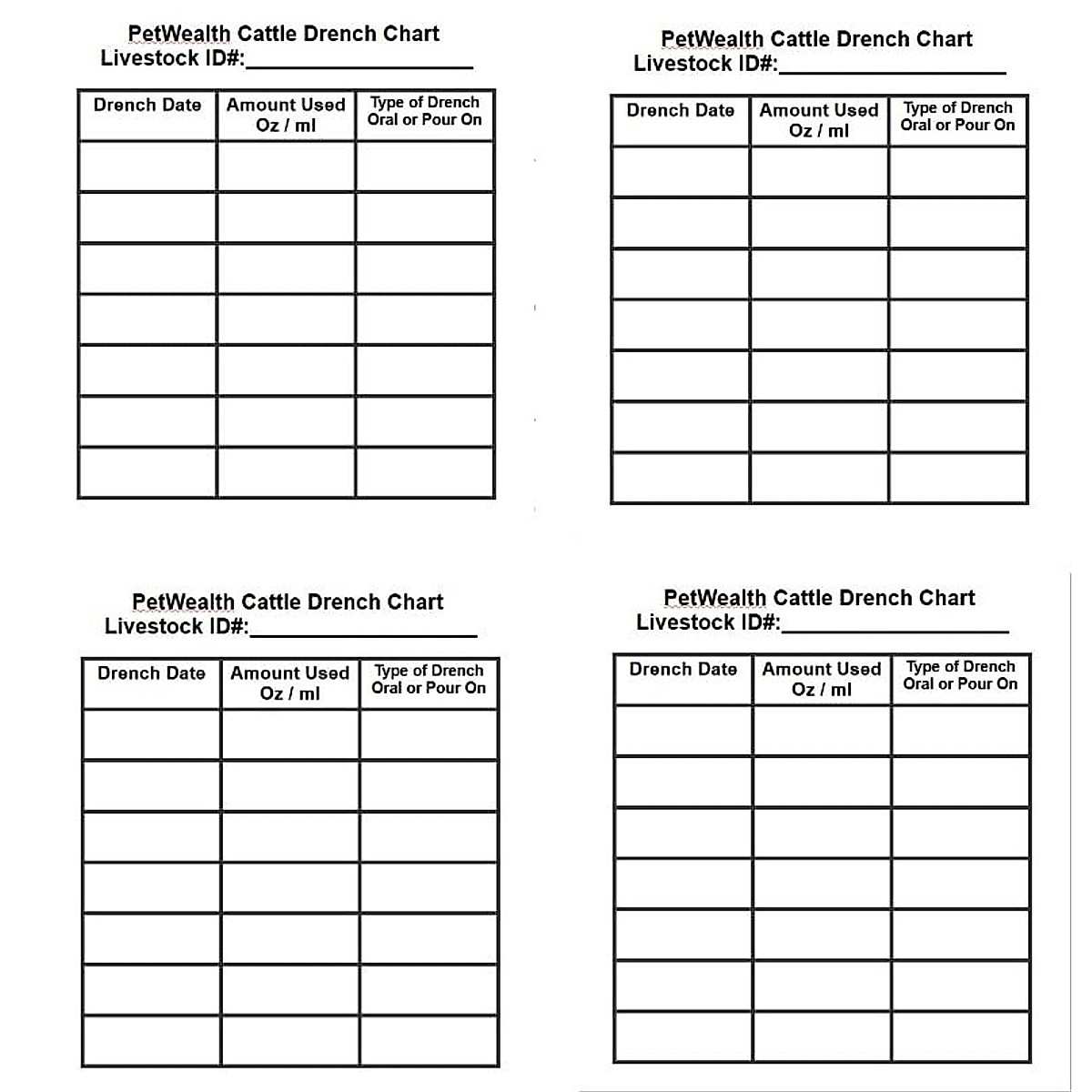 PetWealth Bundle containing Durvet Ivermectin Pour-On Dewormer for Cattle (250 mL) 2Pack and PetWealth Drench Chart
