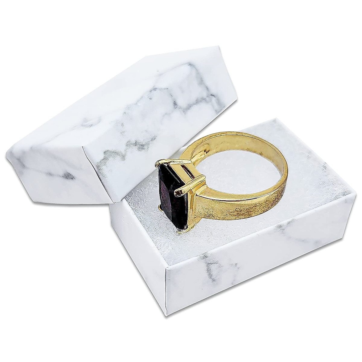 TheDisplayGuys 100-Pack #10 Cotton Filled Cardboard Paper Jewelry Box Gift Case - Marble White (1.9" x 1.3" x 0.7")