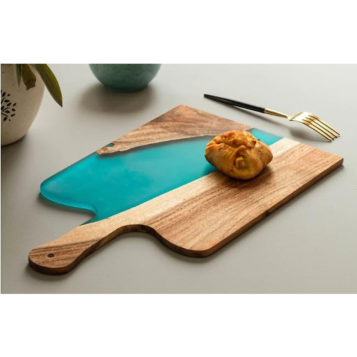 LAVAUK Acacia Wood & Epoxy cheese board | 16.5x10inch | Use as serving platter tray for charcuterie, appetizers, Snacks, dishes | Resin Cutting Board for fruits and vegetables | Turquoise