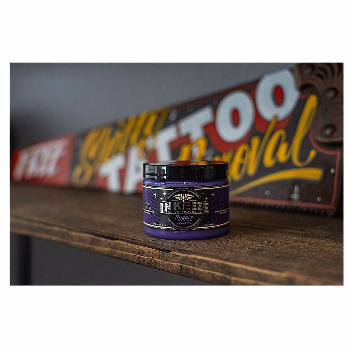 INK-EEZE Purple Tattoo Ointment for Artists and Aftercare, Essential Oils, Petroleum Free, Cruelty Free, Made in USA, Lavender, 6oz