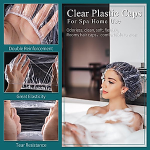 MORGLES Shower Caps Reusable Waterproof, 100 Pcs Disposable Plastic Shower Caps for Women Bathing, Hair Salon Home & Travel Use