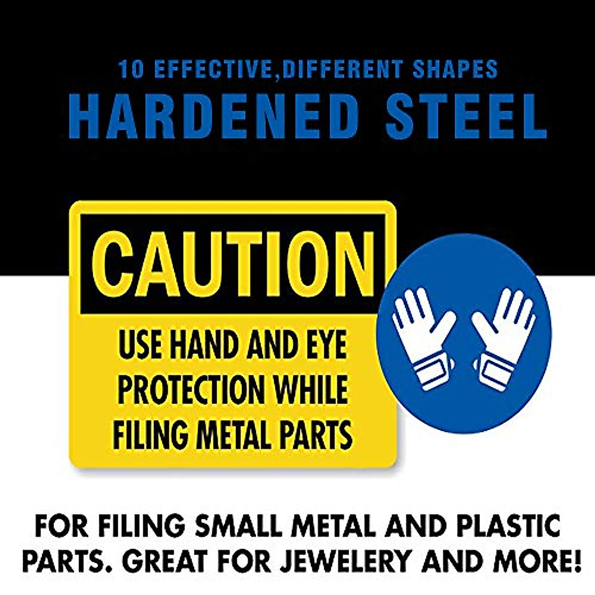 10Pcs Needle File Set Hardened Alloy Strength Steel Files- Mini Needle File Set Includes Round, Tapered Round, Half Round, Barrette, Crossing, Knife, Equaling, Warding, Square, and Three Square