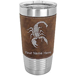 LaserGram 20oz Vacuum Insulated Tumbler Mug, Scorpion, Personalized Engraving Included (Faux Leather, Rustic)
