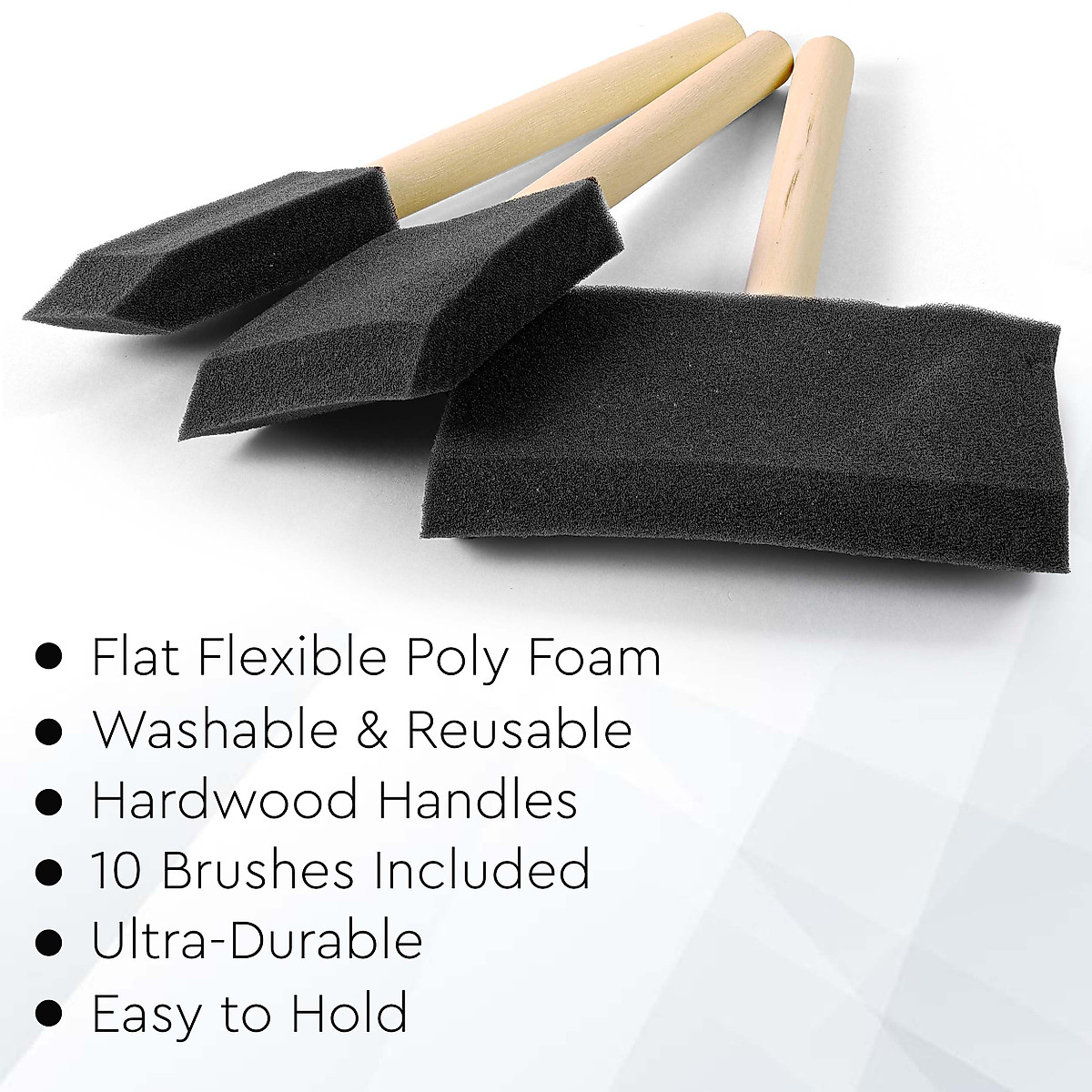 Vanitek 10 Piece Flat Flexible Poly Foam Bevel-Tipped Brush Set with Wooden Handles - Ideal for Applying Paint, Oil-Based Paints, Stain, Varnish, Enamel, Latex Paint, Smooth Surfaces, & Arts & Crafts