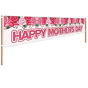Large Happy Mother's Day Sign Banner Mothers Day Decorations Mothers Day Party Supplies Mothers Day Party Backdrop Indoor Outdoor Decorations