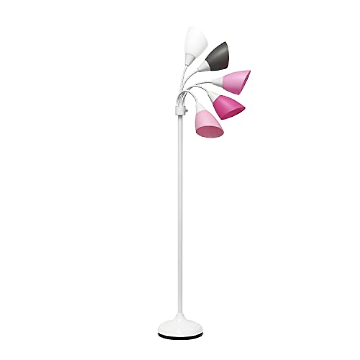 Simple Designs LF2006-WPG 67" Contemporary Multi Head Medusa 5 Light Adjustable Gooseneck White Floor Lamp with Pink, White, Gray Shades for Kids Bedroom Playroom Living Room Office, 30 x 10 x 67