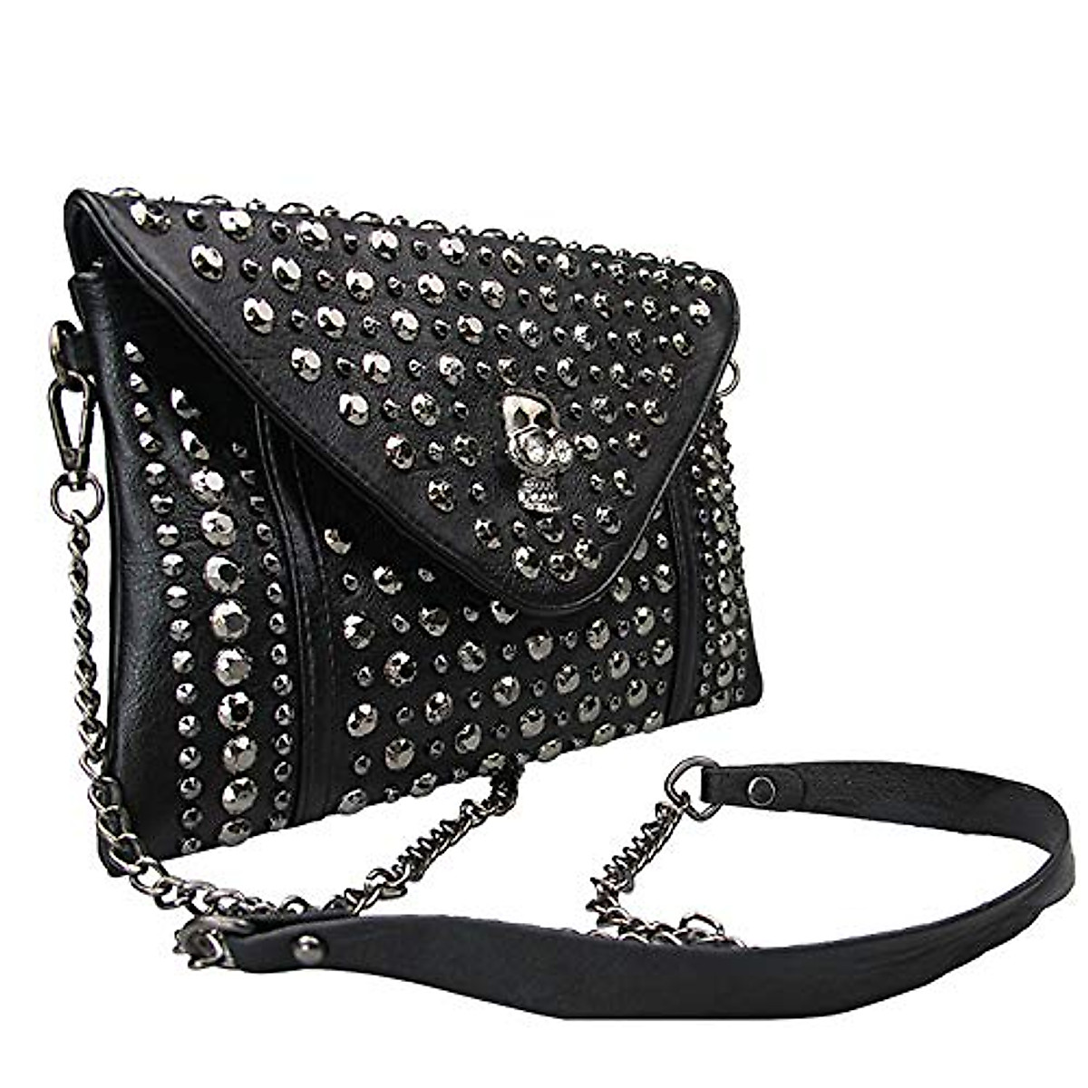 FiveloveTwo Women Rivet Chain Handbag Purse Clutch Small PU Leather Satchel Shoulder Tote Top-handle Bag Black