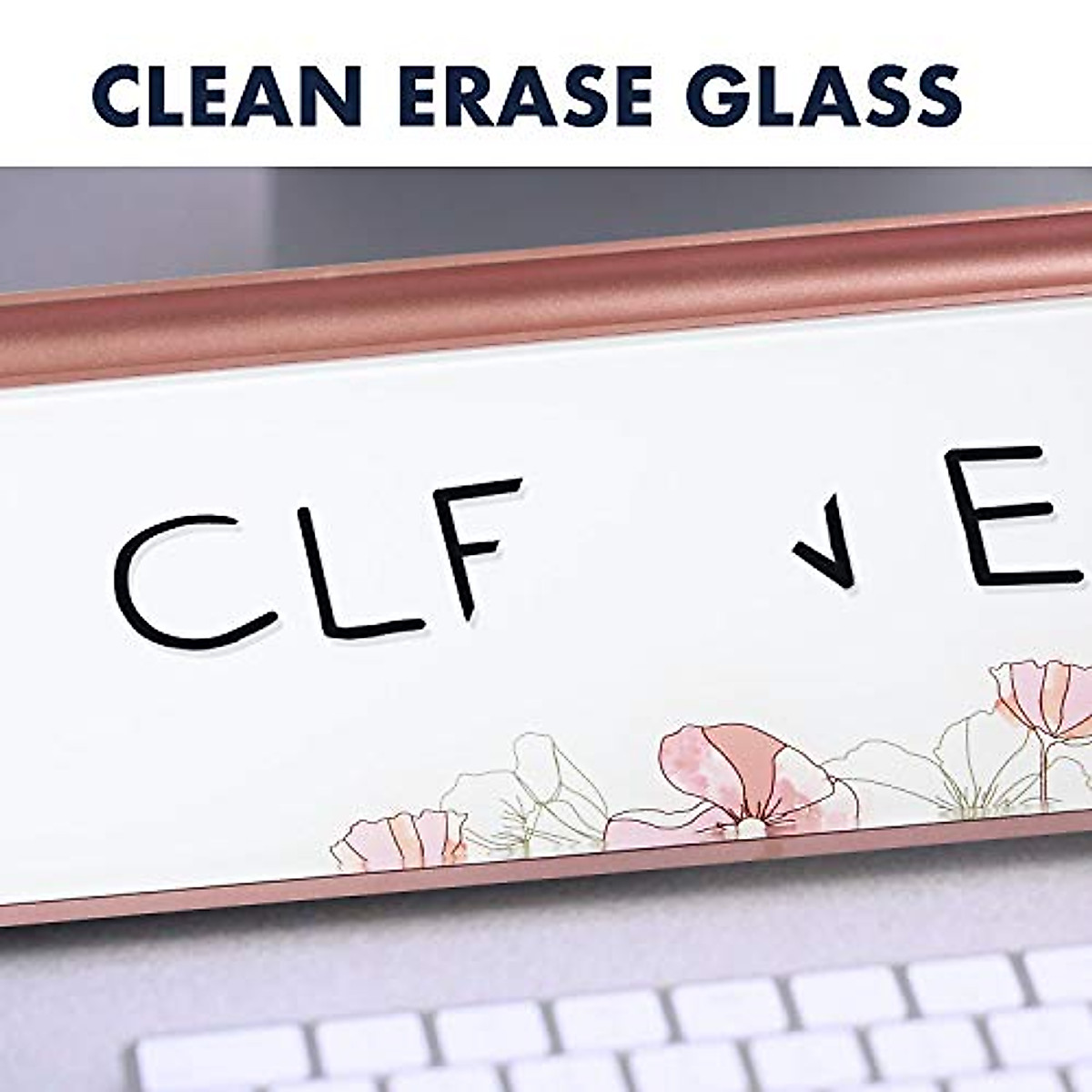 Quartet Whiteboard, Glass Dry Erase Board with Storage for Desktop Notetaking, 18" x 6", Clean Erase Surface, 1 Dry Erase Marker, Floral Pattern (GDP186P)