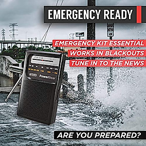 PowerBear Portable Radio | AM/FM, 2AA Battery Operated with Long Range Reception for Indoor, Outdoor & Emergency Use | Radio with Speaker & Headphone Jack (Black)