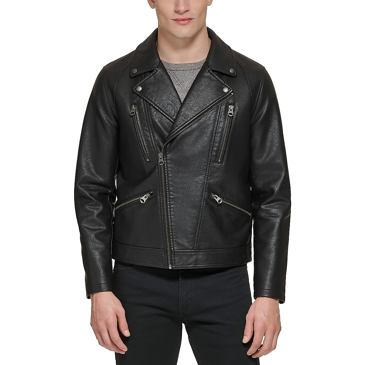 Levi's Men's Faux Leather Motorcycle Jacket, Black Multi Zip