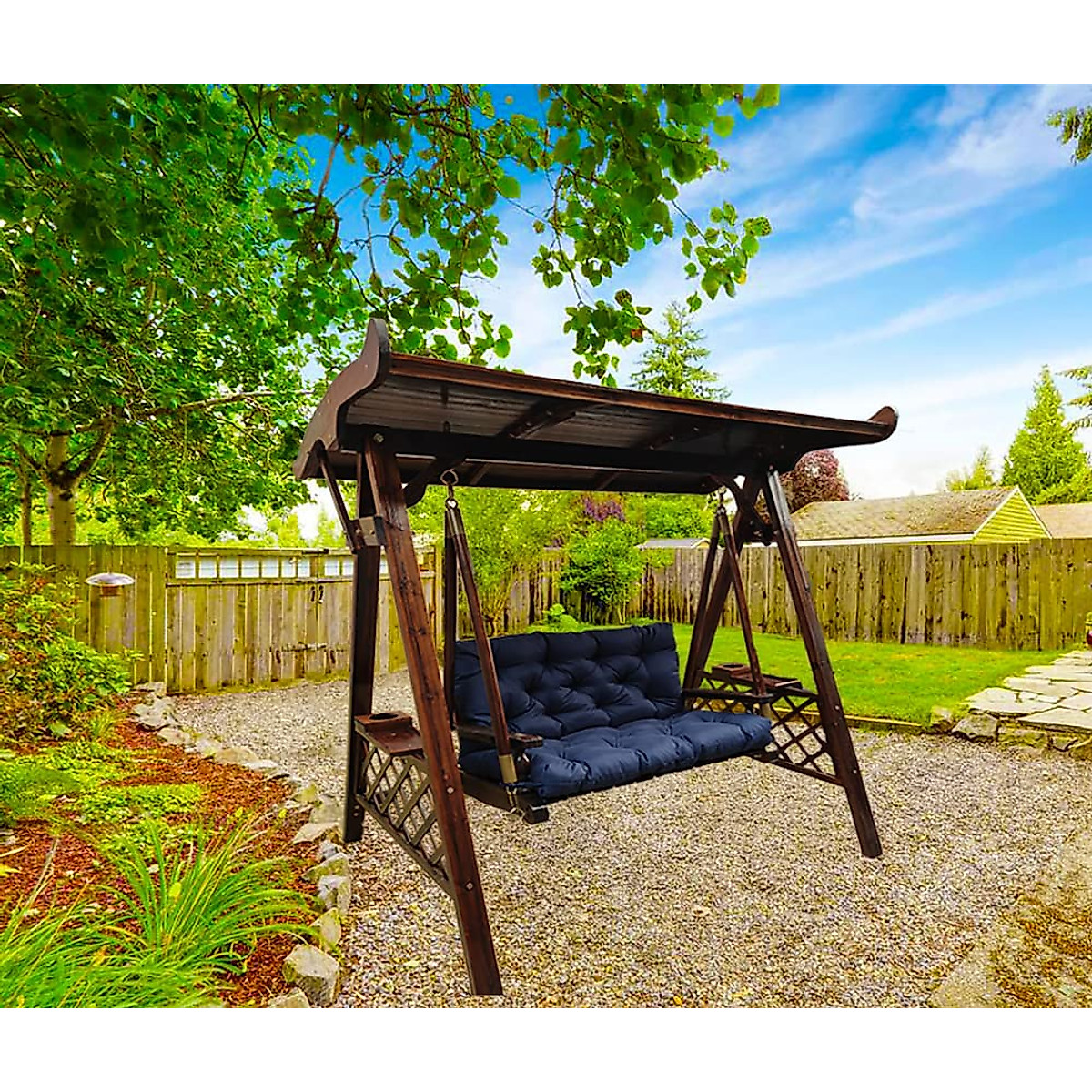 liquor red Thicken 5"Swing Chair Pads for Garden Patio Swing Replacement Cushions with Backrest Waterproof Bench Cushion for Outdoor Furniture 2-3 Seater Washable Swing Replacement Cushions/60"x40"