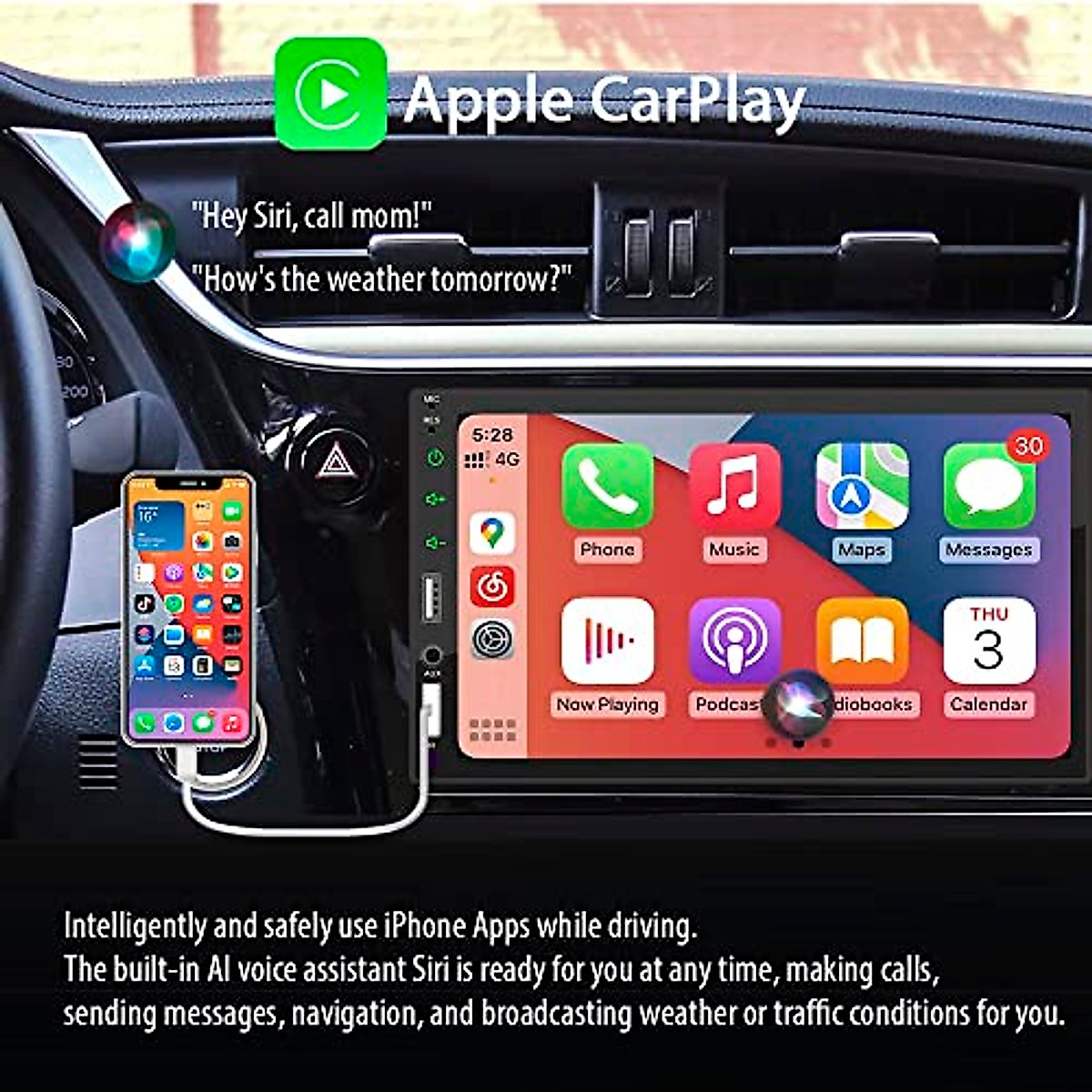 Double Din Car Stereo with Apple CarPlay/Android Auto/Mirror-Link, 7 Inch Touchscreen Radio Receiver with Bluetooth 5.1 Handsfree and Backup Camera, FM USB AUX RCA Audio Video Player