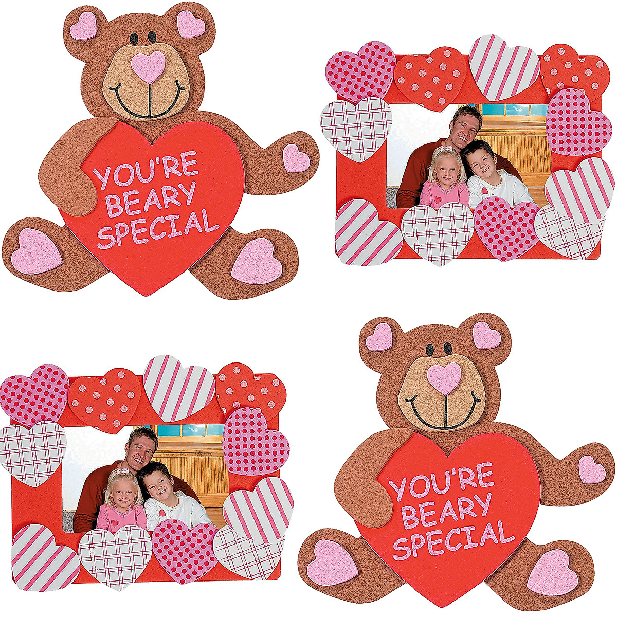 Valentines Craft for Kids (4 Pcs Set) Bear Magnet & Heart Picture Frame Foam Valentines Day Crafts Fun Activity by 4E's Novelty