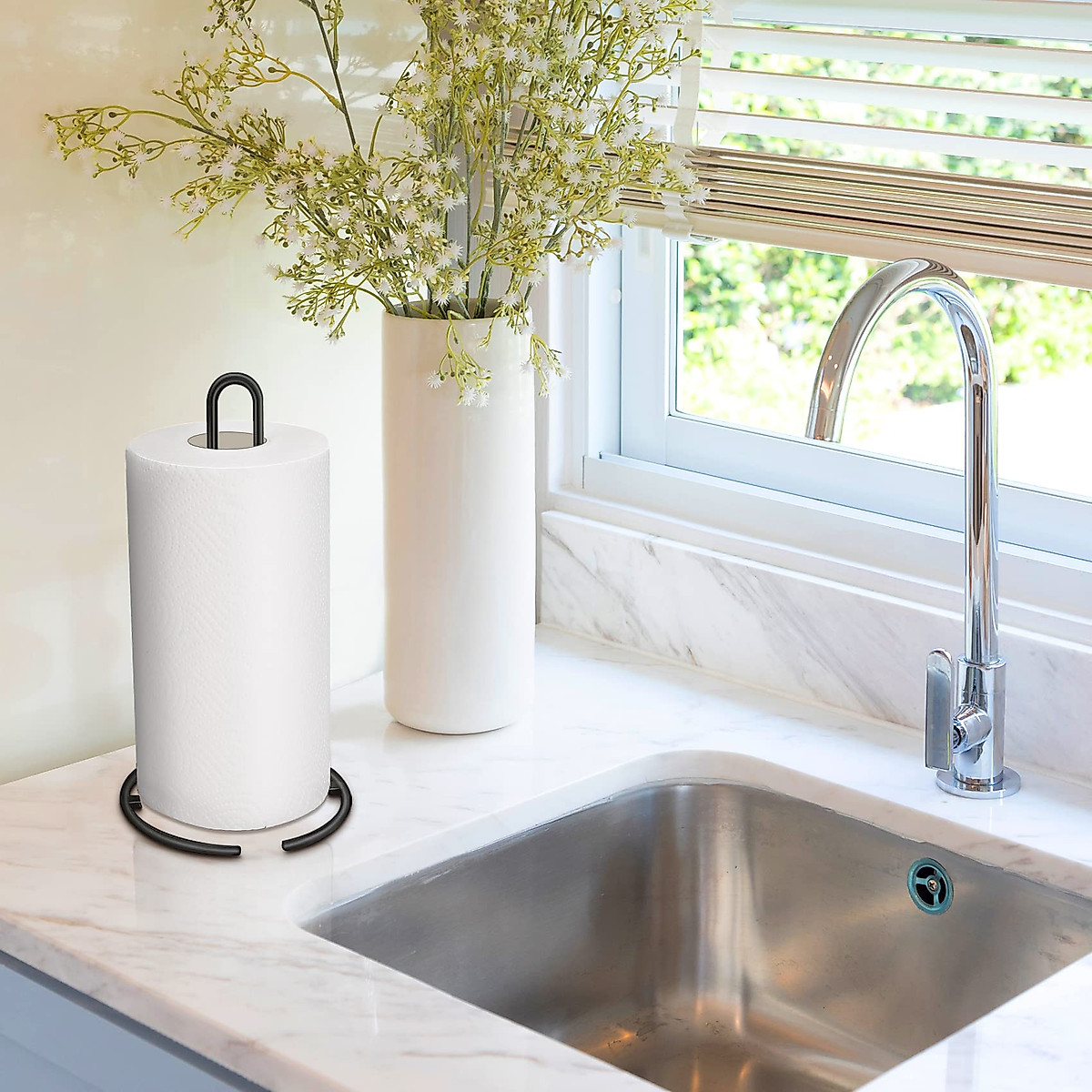 Paper Towel Holder Countertop, Black Paper Towel Holder Stand, Kitchen Paper Towels Holder Stand, Paper Towels Holder for Large Size Rolls by Bathth (Black)…