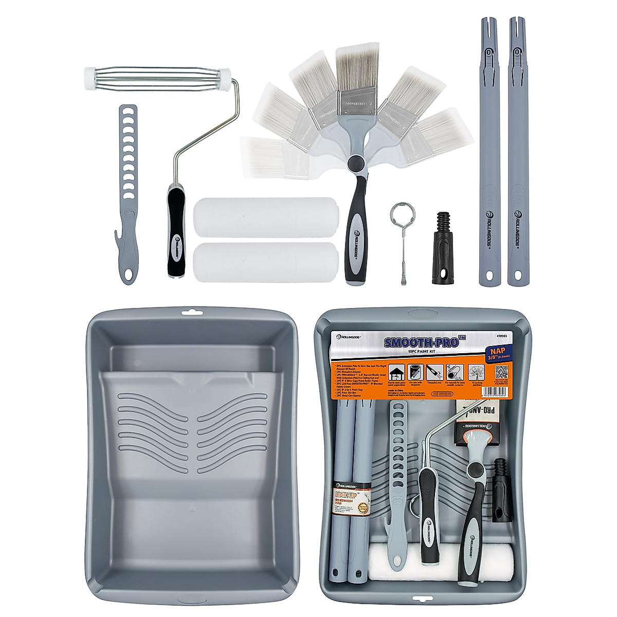 ROLLINGDOG Paint Roller Set - 9 Inch Paint Roller with Extension Pole,Wall Paint Kit Extendable Paint Brush with Tray Kit