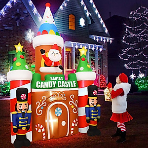 JETEHO 8.8FT Christmas Inflatables Candy Castle with Santa Nutcracker Soldier Inflatable Christmas Yard Decorations Outdoor Christmas Blow up with Build-in LED Lights for Garden Lawn Xmas Decor