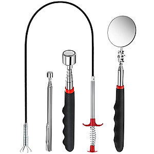 Patelai 4 Pieces Christmas Telescoping Magnet Pick Up Tool Set Extendable Claw Grabber Tool Bendable Spring Telescoping Inspection Mirror 2 Lb/ 20 Lb Magnetic Stick Gadget for Home Sink Drains