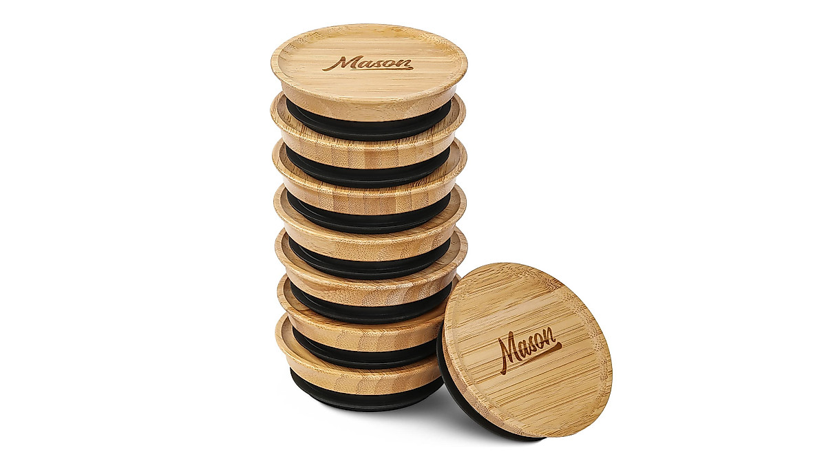 8 Pack Bamboo Mason Jar Lids with Silicone Seals