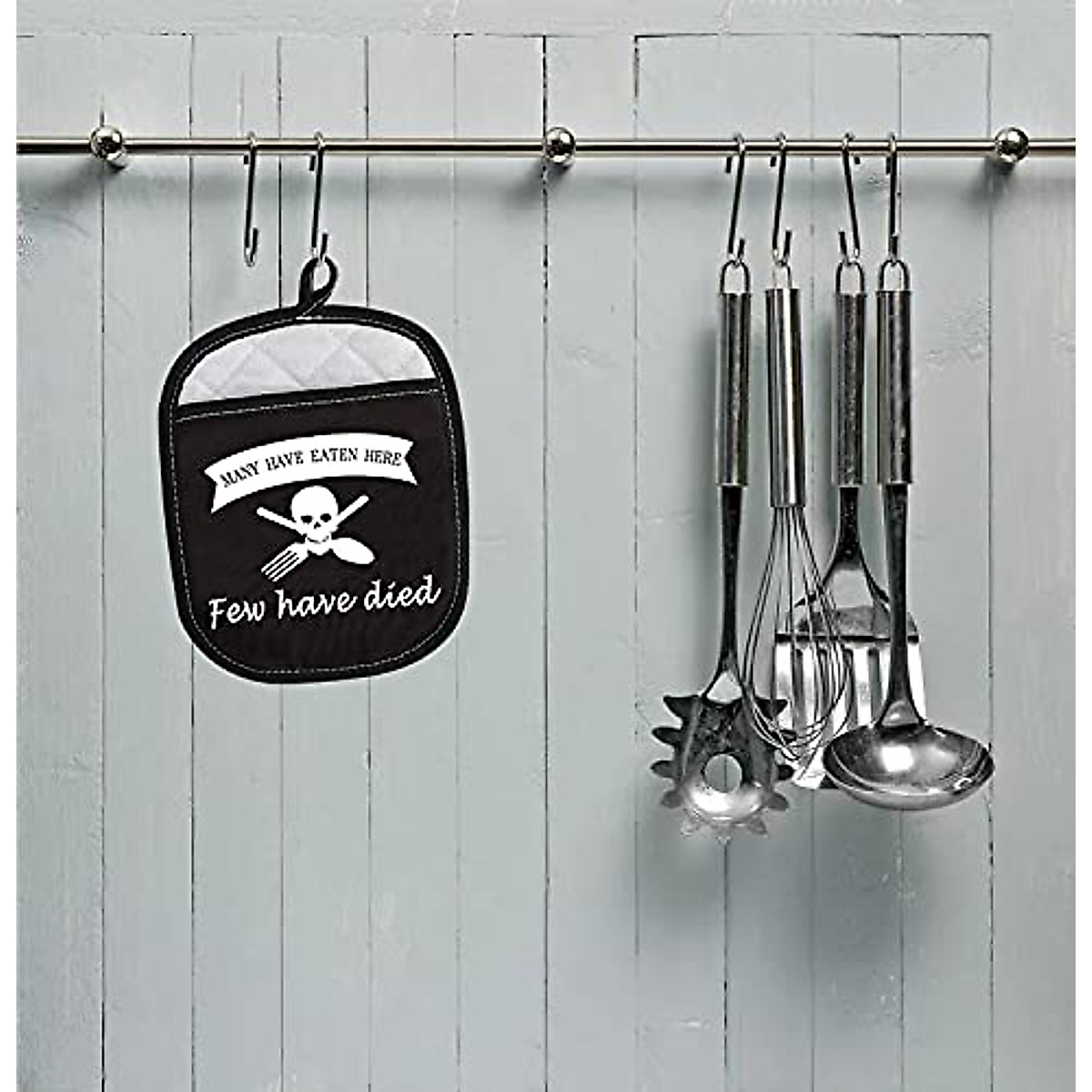 Funny Baking Oven Pads Pot Holder with Pocket for Baker Many Have Eaten Here Few Have Died (Few Have Died)