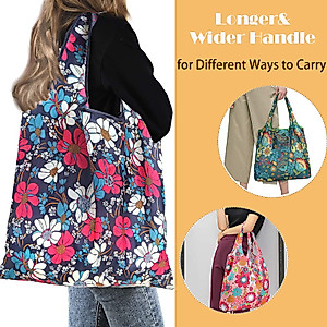 FulSurgus 6 Pack Reusable Foldable Grocery Shopping Bags, Machine Washable Groceries Bags Sturdy Lightweight Nylon Bags