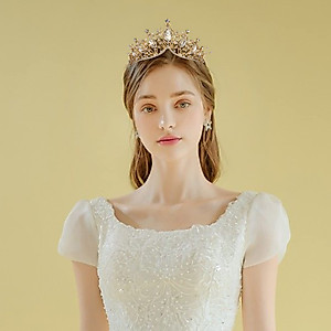 Women Baroque Queen Crown, Gold Princess Tiaras and Crowns Wedding Tiara and Crown for Bride Crowns for Women Adult and Girls - Prom Birthday Halloween