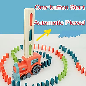 Domino Train Toy Set for Kids (Pink) - 80pcs, Domino Blocks Set Building and Stacking Toy, Automatic Domino Rally Train Creative Kids Games Gift for Boy Gril Ages 3-12 (Batteries not Included)