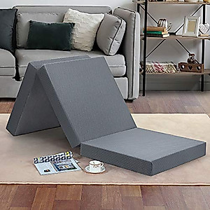 Olee Sleep Tri-Folding Memory Foam Topper, 4 inch, Grey, Narrow Twin, Play Mat, Foldable bed, Guest bed, Portable bed