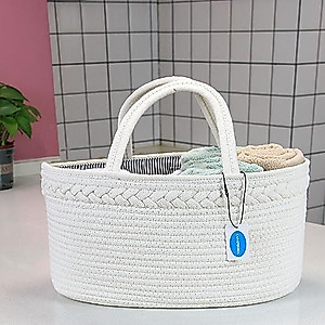 Casaphoria Woven Sundries Hamper Cotton Rope Basket Baskets for Storage,Storage Caddy,Cotton Basket,100% Cotton Car Organizer with Handle,Basket for Gift,Cream White(14.2"x8.5"x7.1")