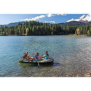 INTEX 68380EP Seahawk 3 Inflatable Boat Set: Includes Deluxe 54in Aluminum Oars and High-Output-Pump – SuperStrong PVC – Fishing Rod Holders – 3-Person – 790lb Weight Capacity