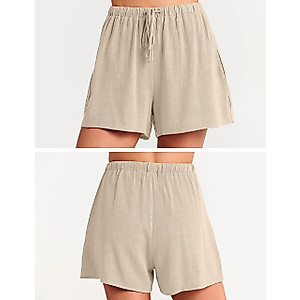 PUWEI Womens Summer Linen 2 Piece Sets Lounge Outfits Crop Tank Top High Waist Shorts Matching Sets Romper (2870-Apricot-XL)