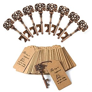 DerBlue 60 PCS Key Bottle Openers,Vintage Skeleton Key Bottle Opener, Wedding Favors Key Bottle Opener Rustic Decoration with Escort Tag Card