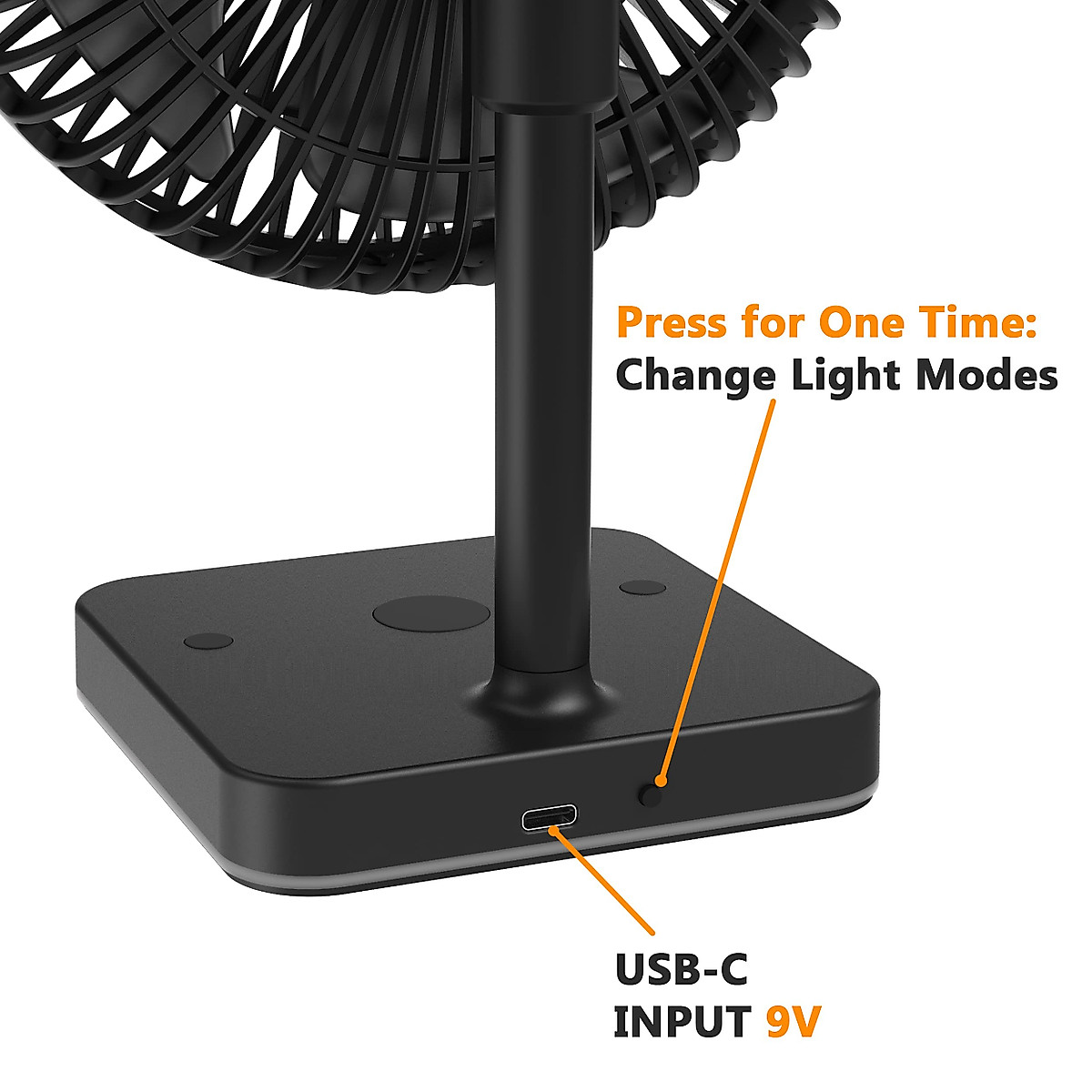 Hiree Table Fan with LED Lights, 2 Speeds Quiet Air Circulator Personal Desk Fan with 10W/7.5W Fast Charger QI Wireless Charging Pad - Suitable for Home, Bedroom, Office, Dorm