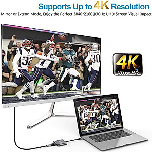 Tuwejia USB C to HDMI Multiport Adapter USB 3.1 Gen 1 Thumderbolt 3 to HDMI 4K Video Converter/USB 3.0 Hub PD Quick Charging Port with Large Projection