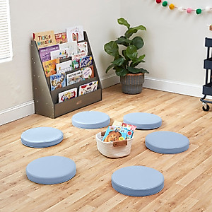 ECR4Kids SoftZone Floor Cushions with Handles, 2" Deluxe Foam, Round, Powder Blue, (6-Pack)