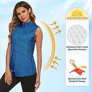 Koscacy Women's Petite Sleeveless Golf Tennis Polo Shirts Zip Up Dry Fit Workout Tank Tops Deep Blue X-Small