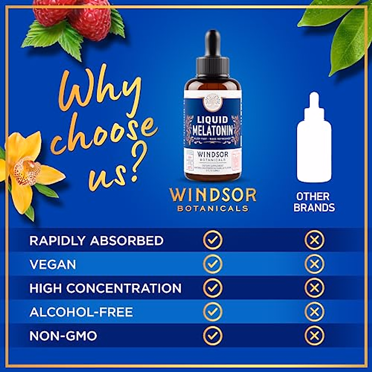 Liquid Melatonin 3mg Drops for Adults and Kids - Max Strength, Sleep Fast, Wake Fresh Sublingual - Vegan Kids Melatonin Liquid for Children Ages 6 and Up - Raspberry Vanilla Flavor Tincture - 2 oz
