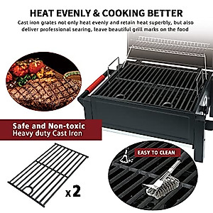 FEASTO Portable Charcoal Grill with Two Silicone Holding Handles, Tabletop grilling with 354 Square Inches Cooking Area, Convenient for outdoor Camping and Picnic, Black，L26.8’’x W20’’x H21.3’’