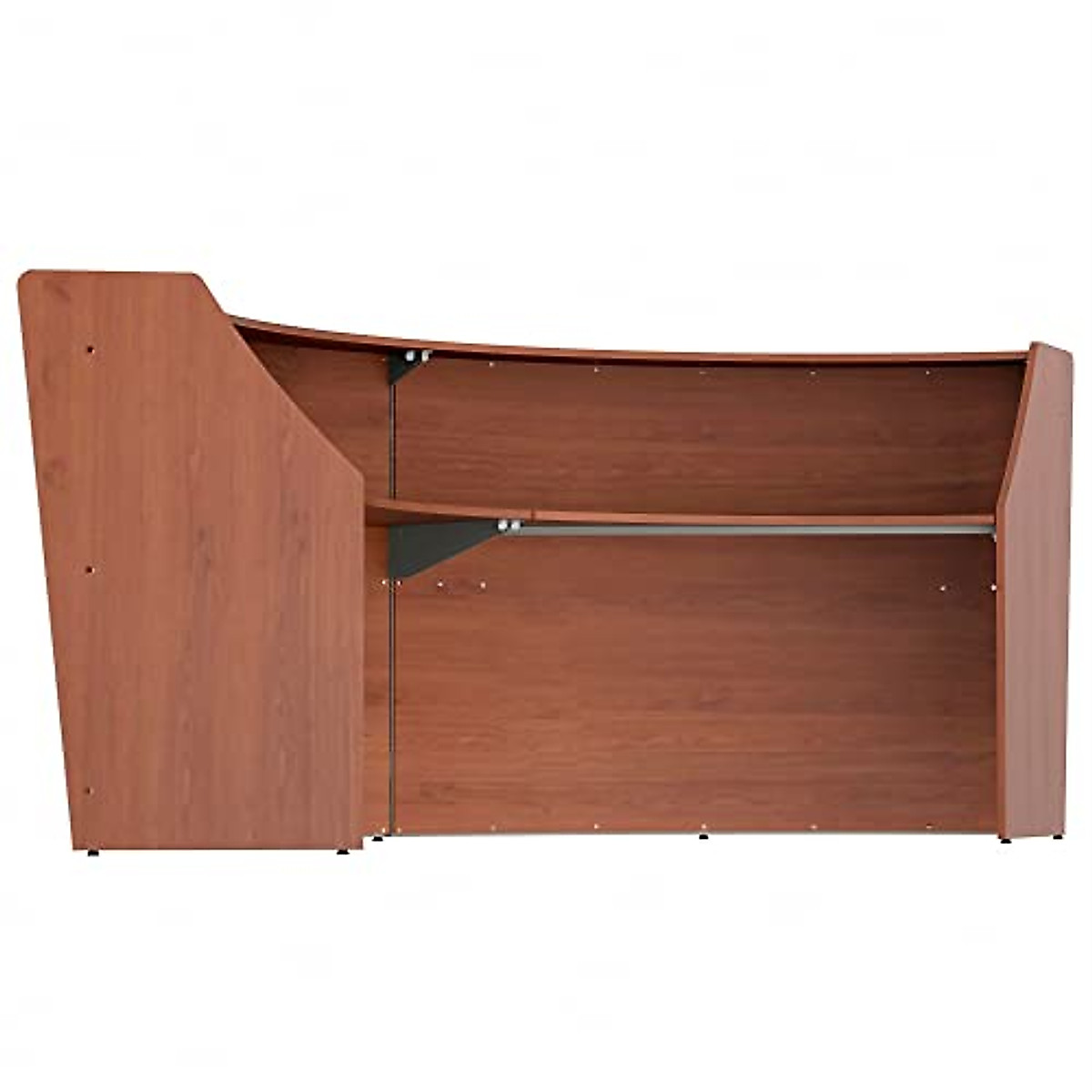 Linea Italia Curved Modern Office Desk Easy to Assembly 2 Panel Reception Counter for Lobby, Salon, 124" x 49", Cherry