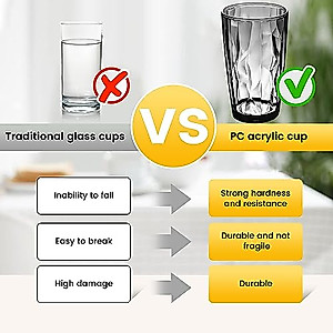 16oz Clear Acrylic Drinking Cups Plastic Tumblers Drinking Glasses Set Wine Glasses Beverage Cups Tumbler for Poolside Party, Stackable, Dishwasher Safe, Easy to Clean, Large Capacity