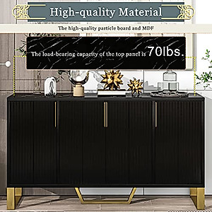 VilroCaz Modern 60'' Large Storage Cabinet Sideboard, Wooden Console Table Kitchen Buffet Cabinet with Metal Handles & Legs and Adjustable Shelves for Living Room Kitchen Entryway (Black-1)