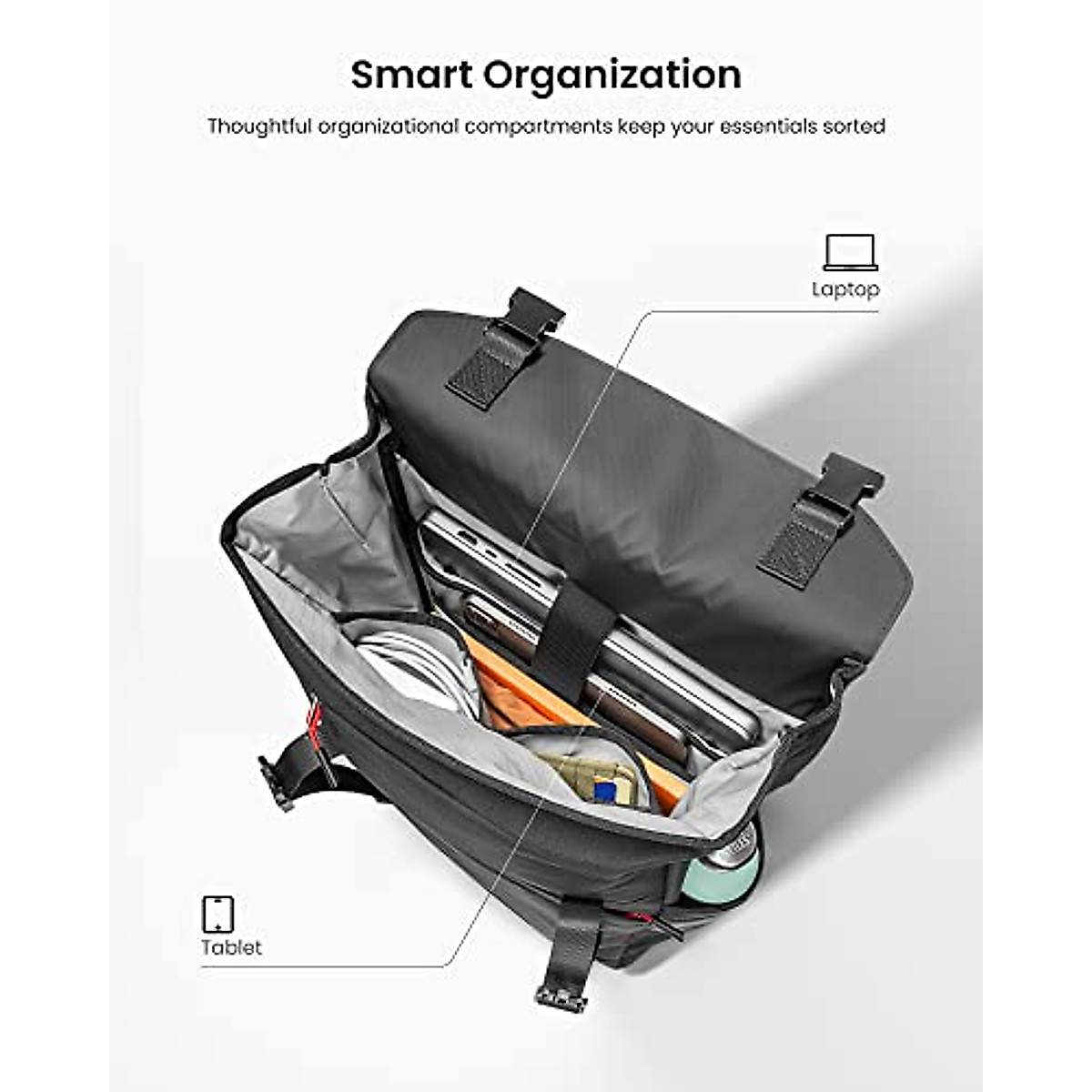 tomtoc Flap Laptop Backpack, Lightweight, Water-Resistant College Travel Casual Daypack, Slim Durable Work-pack Rucksack for 13-16 Inch MacBook Laptop, Large Capacity, 18L, Black